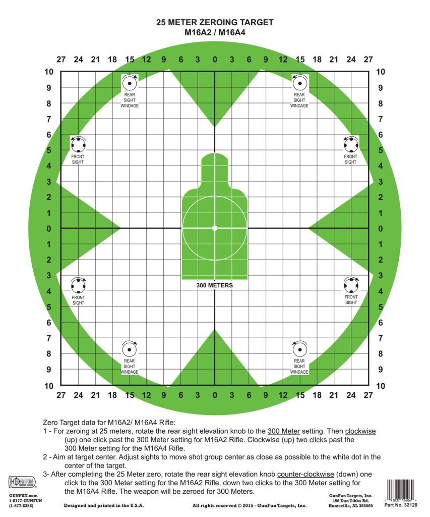 M16 A2 and A4 Zeroing Target Green (32120) | GunFun Shooting Targets, Inc.