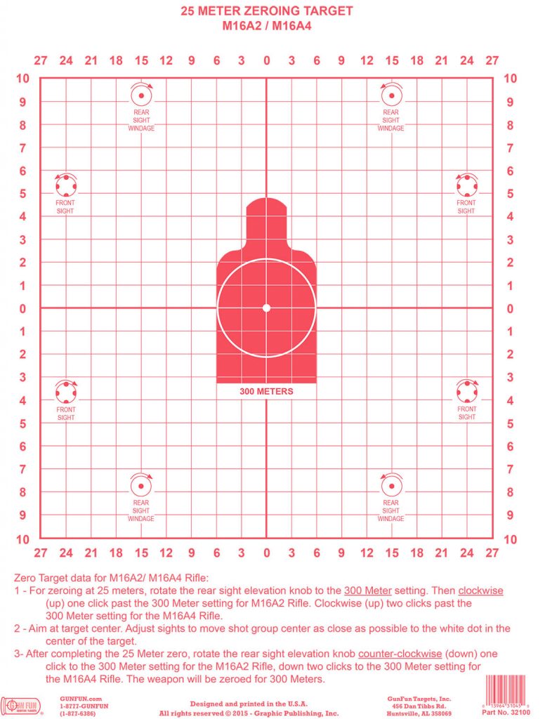 M16 A2 and A4 Zeroing Target Red (32110) | GunFun Shooting Targets, Inc.