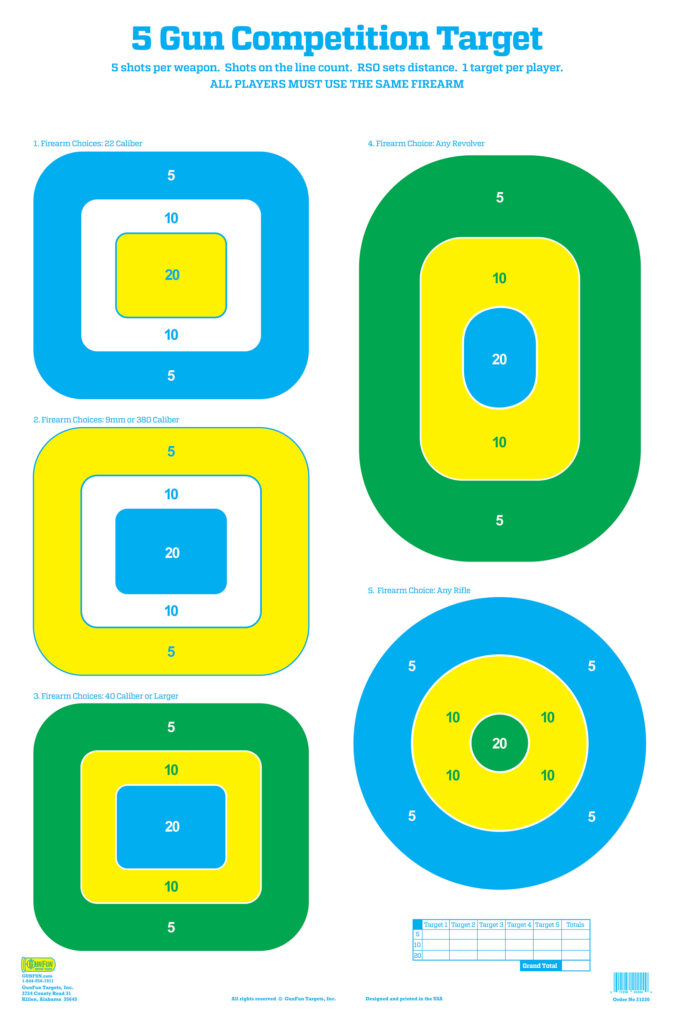5 Gun Competition Target (21220) | GunFun Shooting Targets, Inc.
